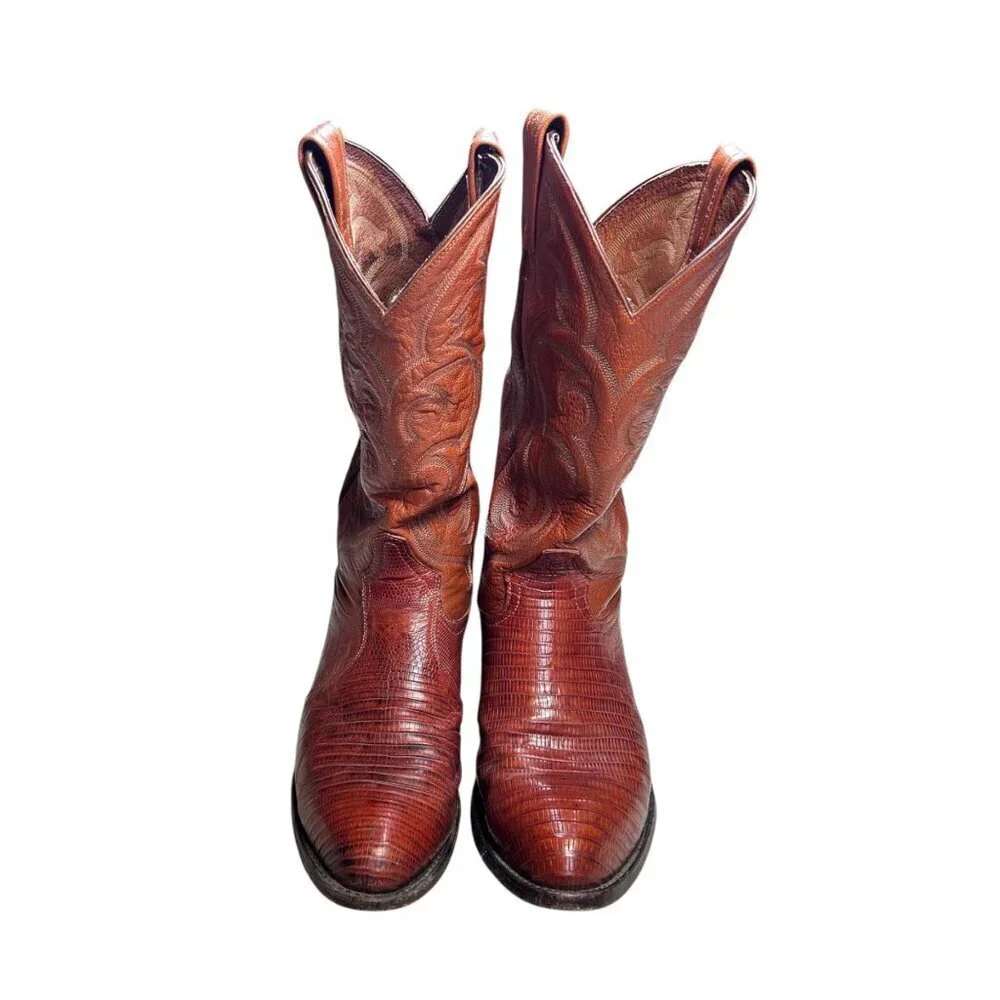 Tony Lama | Shoes | Tony Lama 9 Brown Lizard Leather Boot Western Round ...